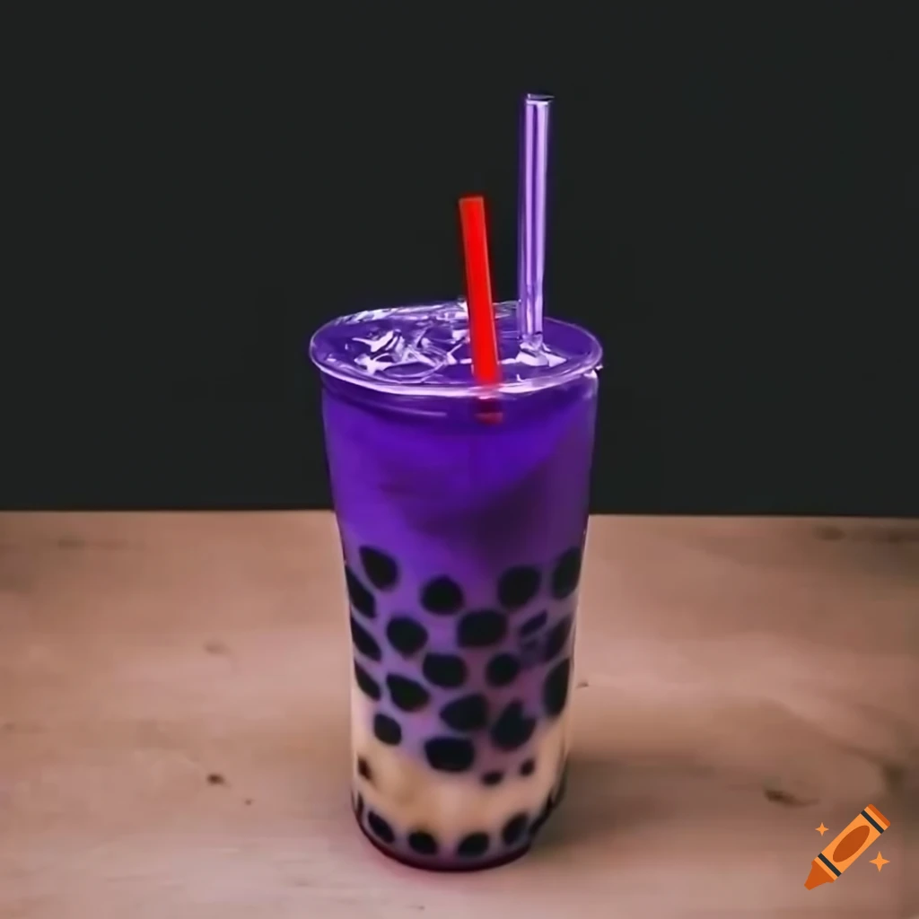 Purple boba drink with red and blueish purple straws on Craiyon
