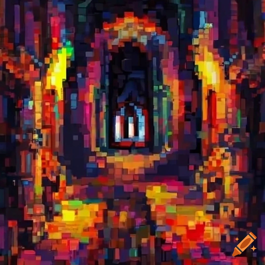 Pixel art of a dark fantasy interior on Craiyon