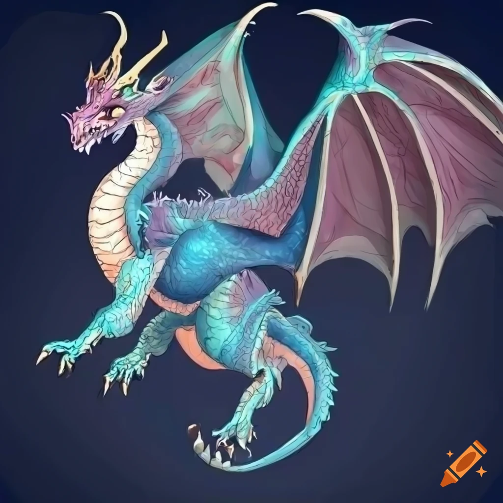 Detailed illustration of a dragon with wings and four legs on Craiyon
