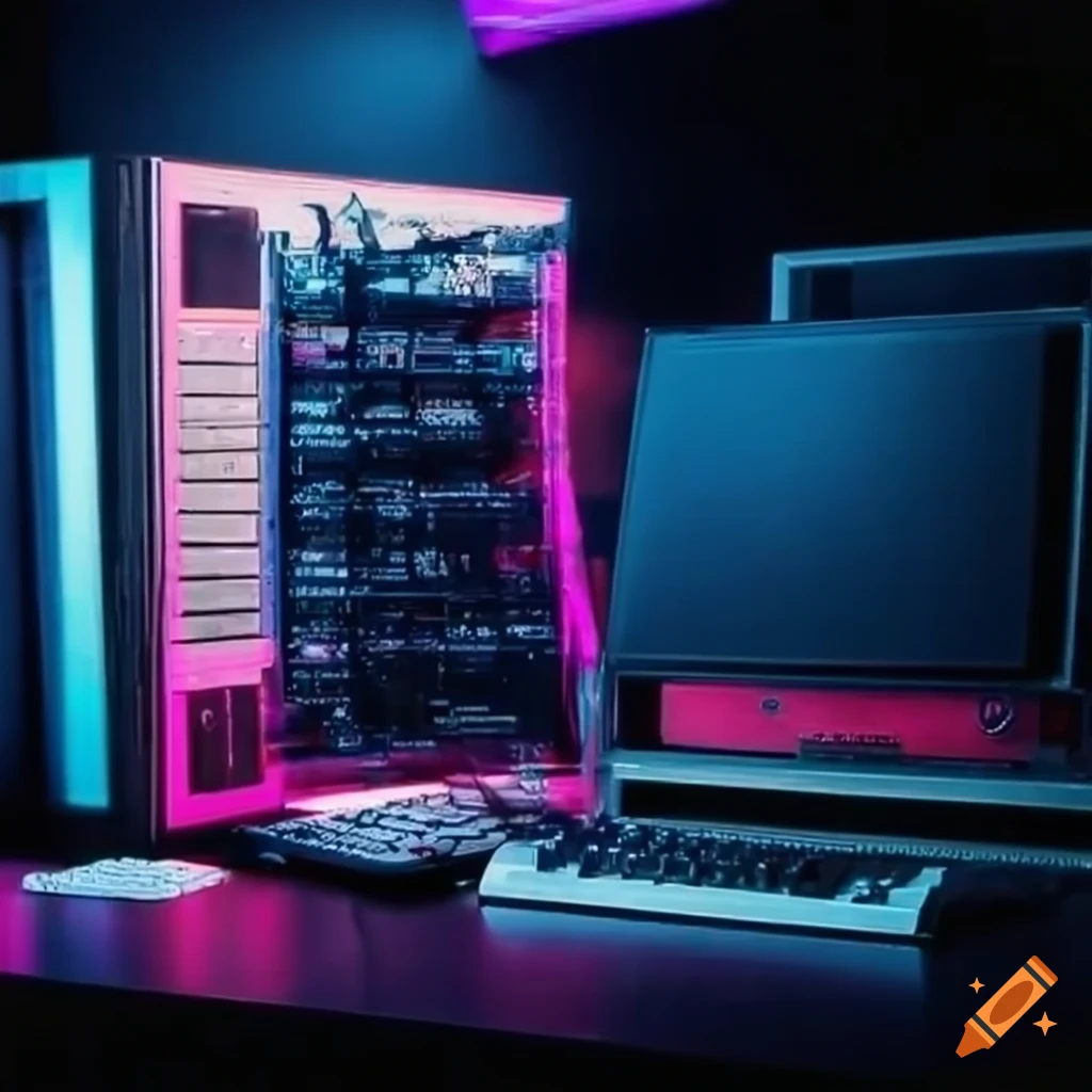 Cyberpunk-style computer from the 90s on Craiyon