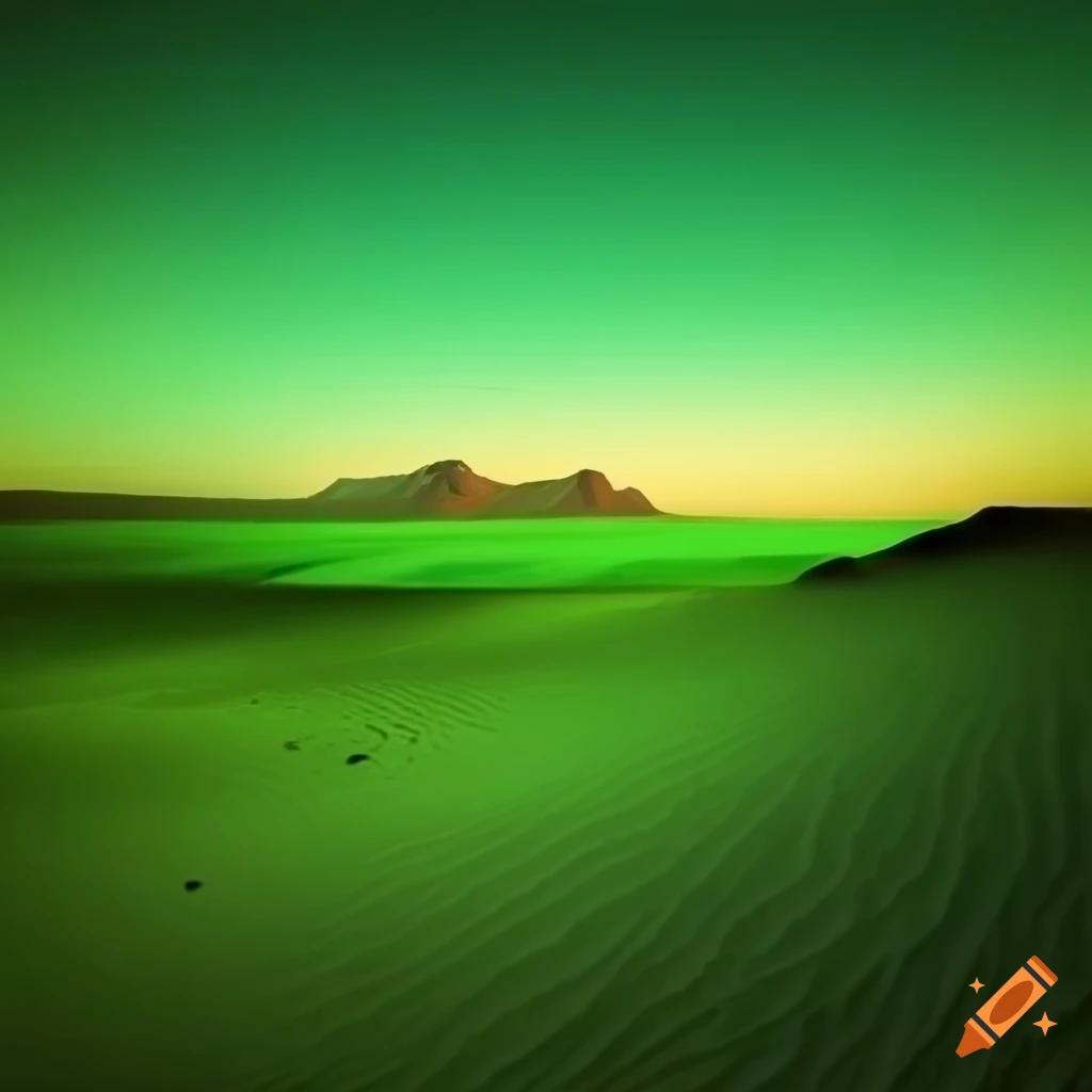 Desert landscape with a green glow on Craiyon