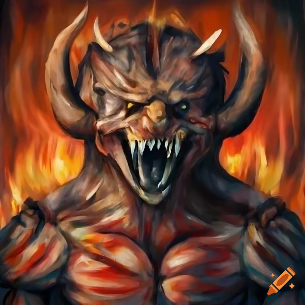 The demonic villain looms large, his dark and menacing figure filled ...