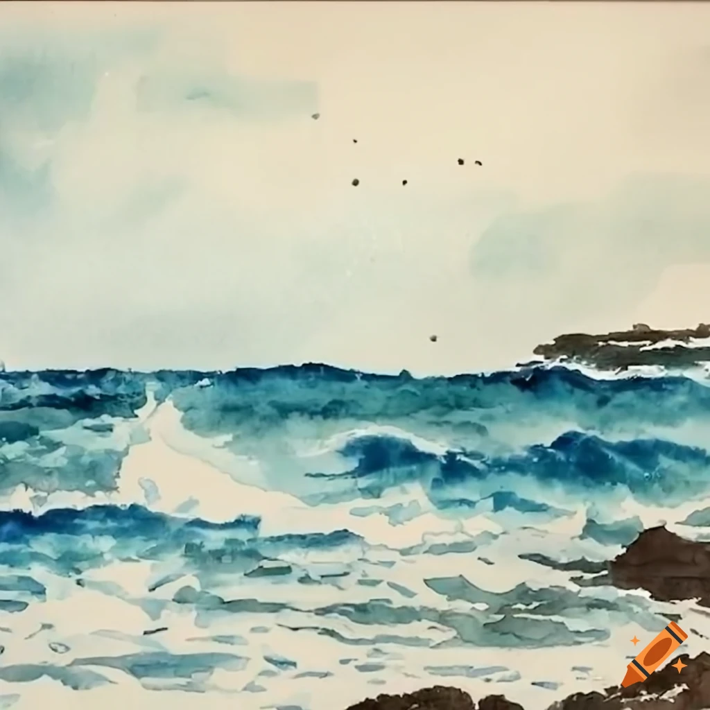 Amanecer en un paisaje costero pintado con acuarela on Craiyon