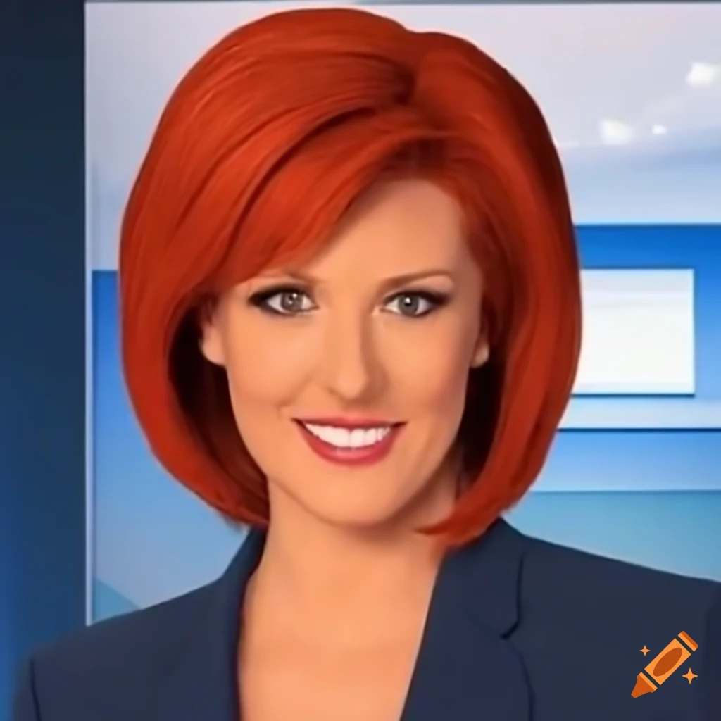 Red-haired female news anchor