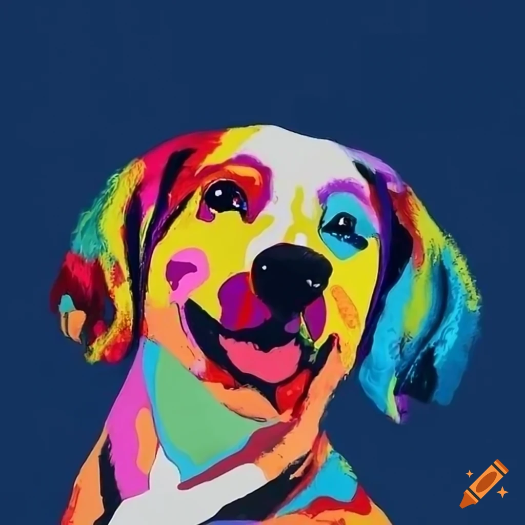 Vibrant dog portrait inspired by andy warhol on Craiyon