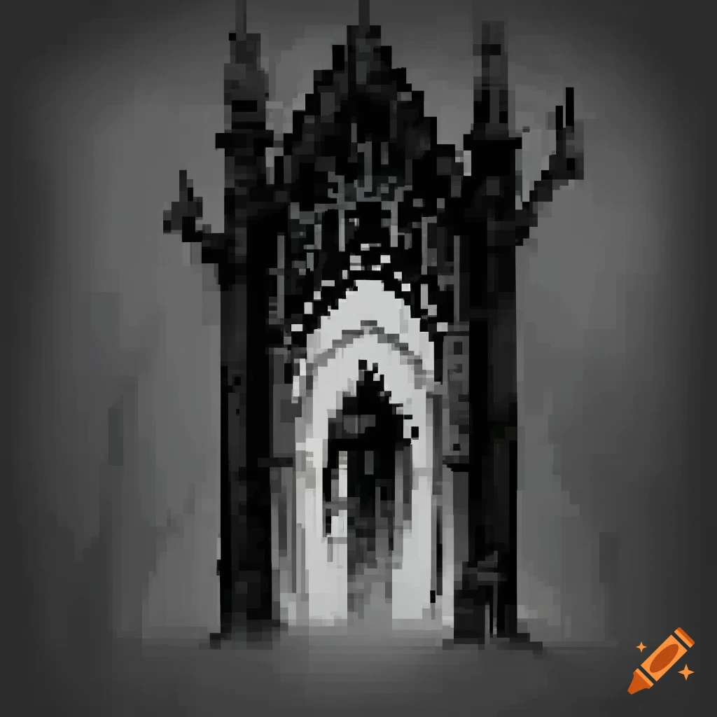 Pixel art of a dark gothic wall on Craiyon