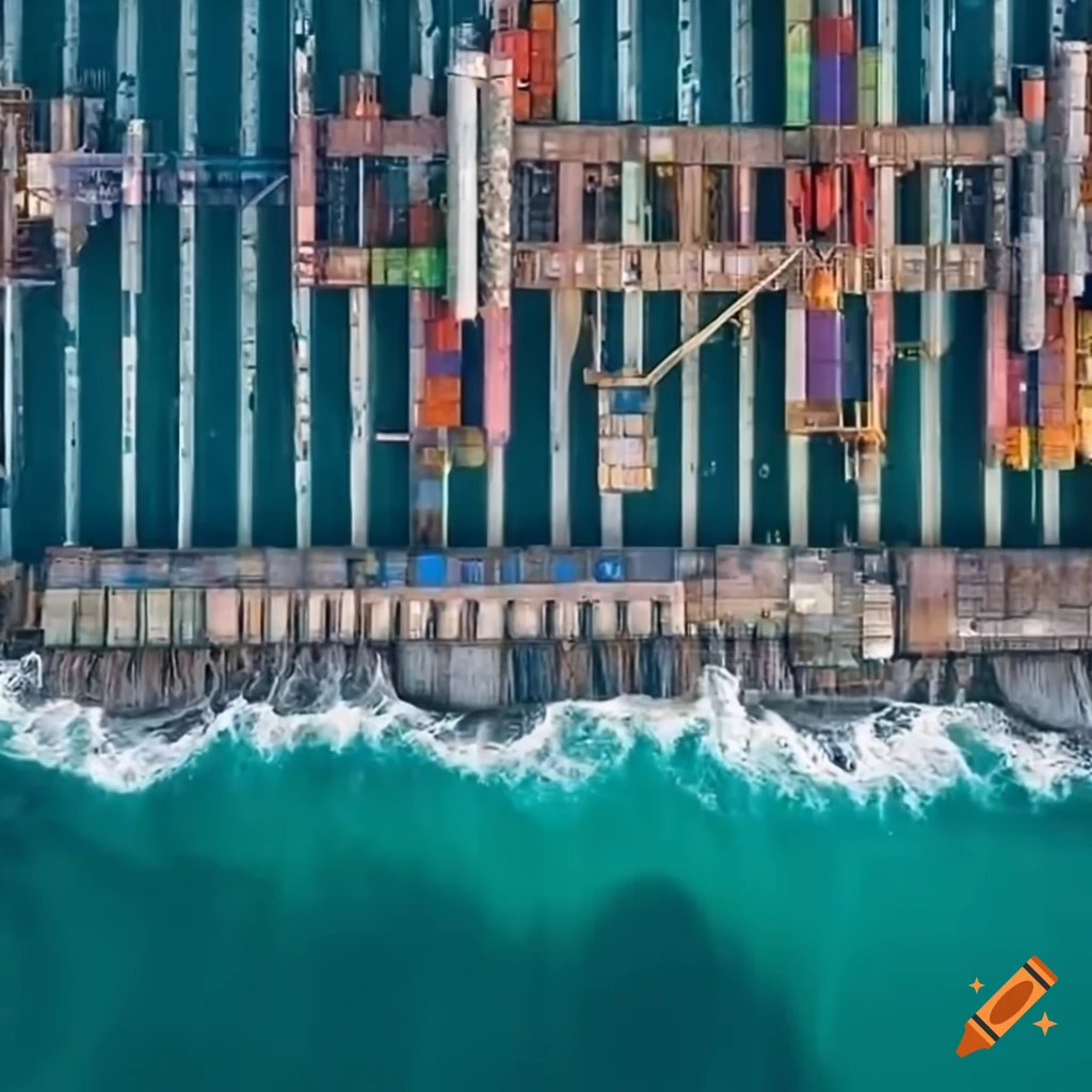 Colorful shipment pier with empty ocean view on Craiyon