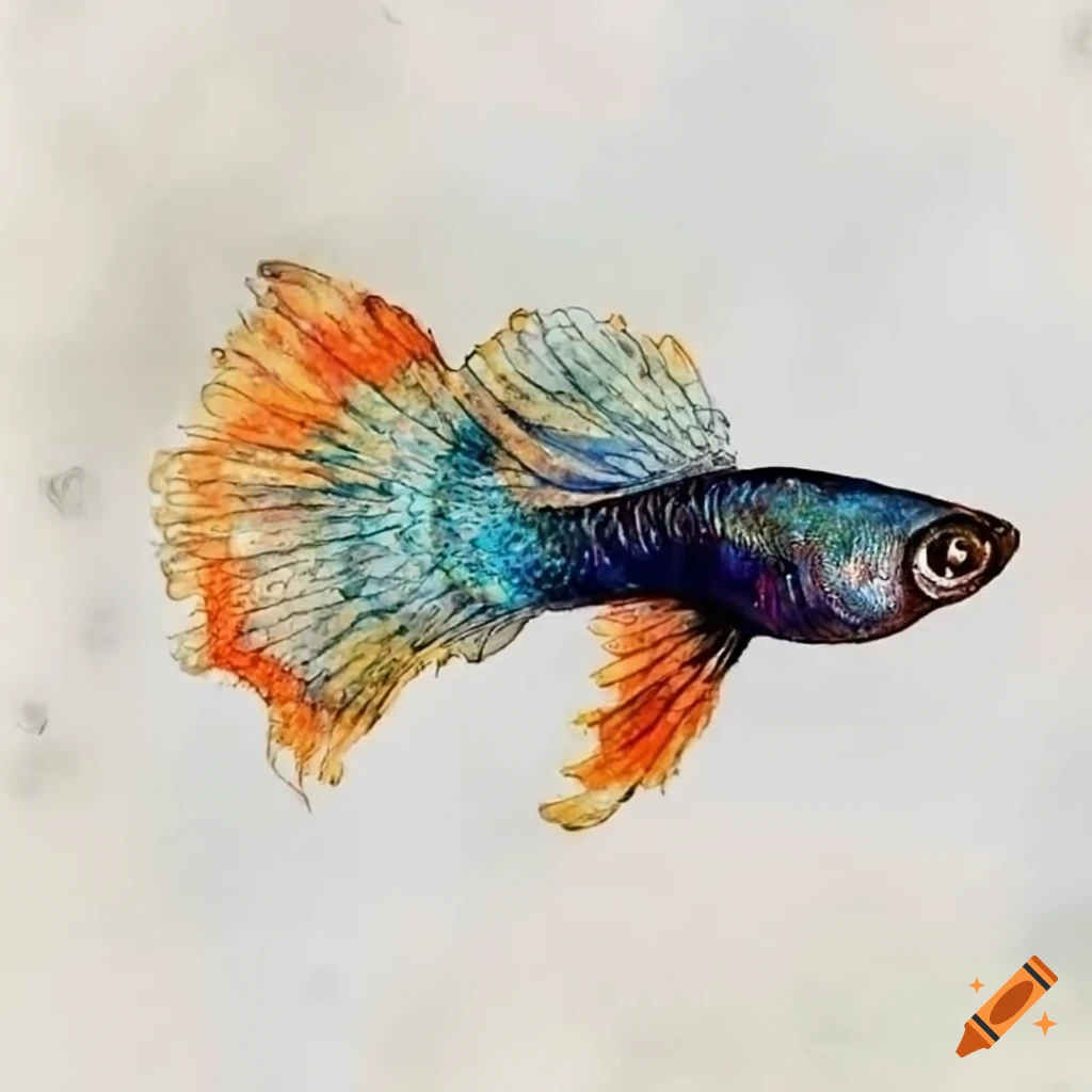 Sketch of a graceful guppy fish swimming