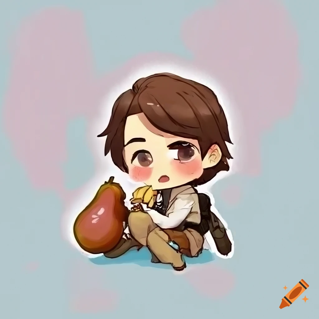 Cute chibi han solo eating a pear on Craiyon