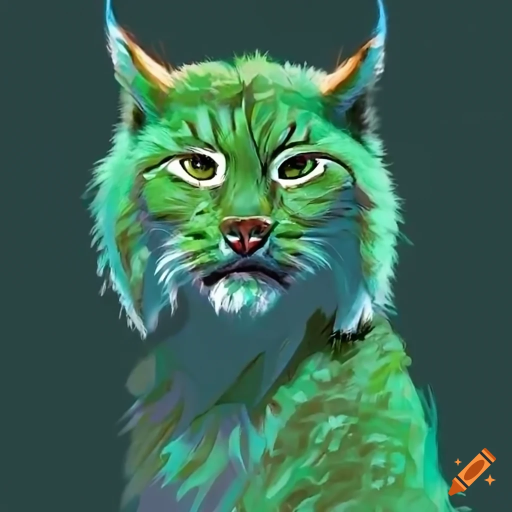 Retro lynx illustration in green color on Craiyon