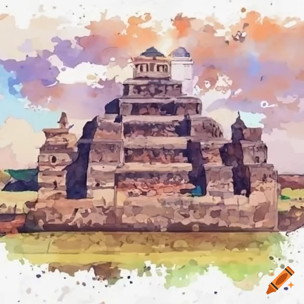 Ancient civilization with stone buildings and a central temple