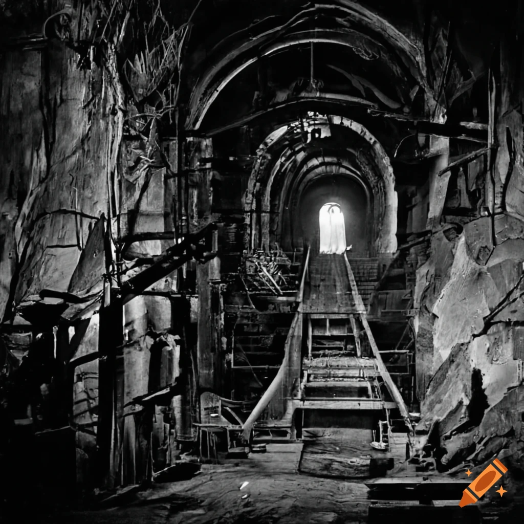 Striking monochromatic photograph of a coal mine on Craiyon