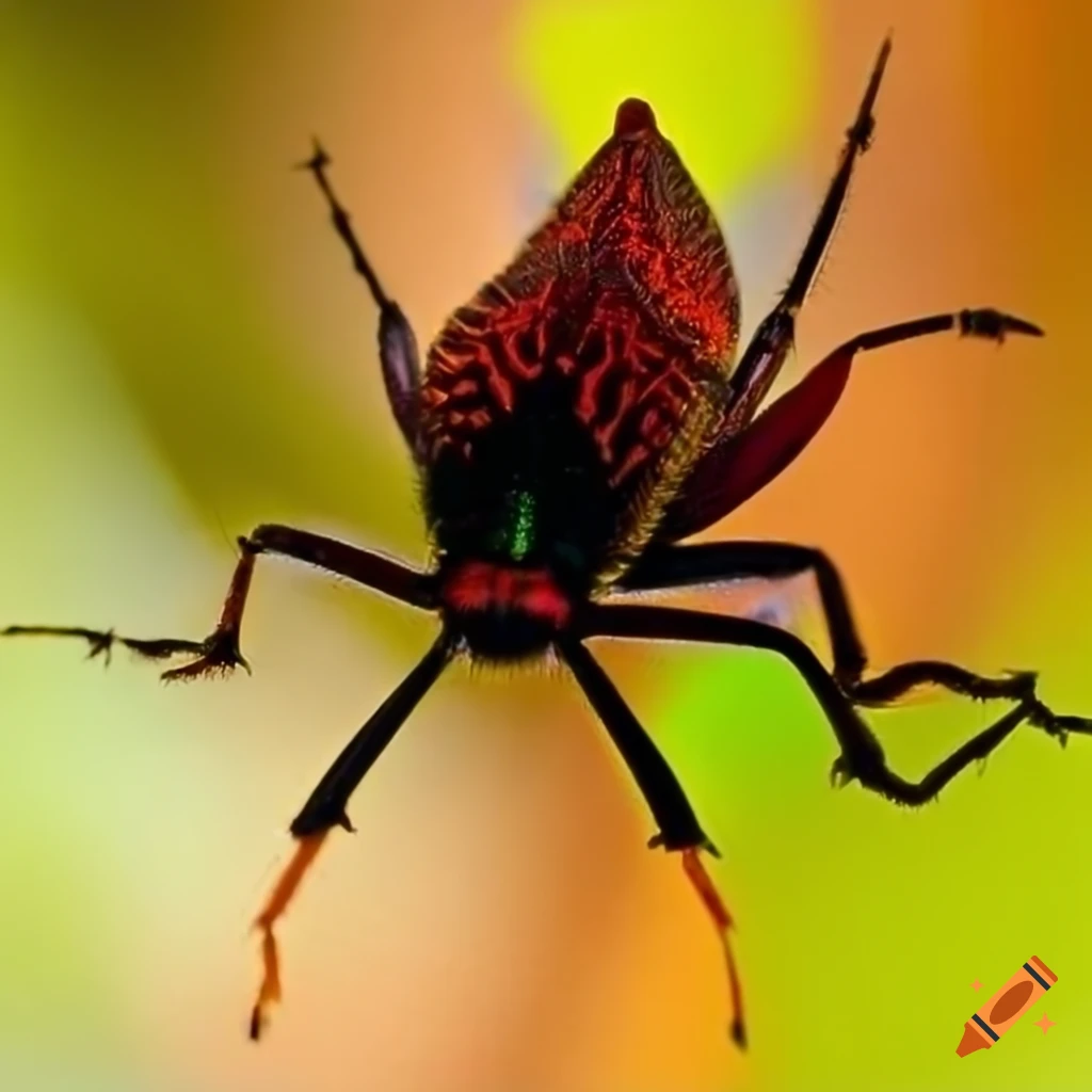 Close-up of a colorful six-legged insect with zigzag antennae on Craiyon