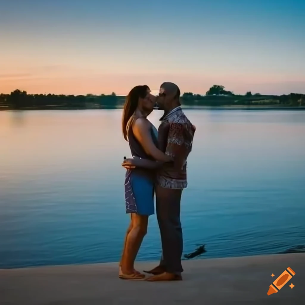 Couple embracing each other by the riverside at twilight on Craiyon