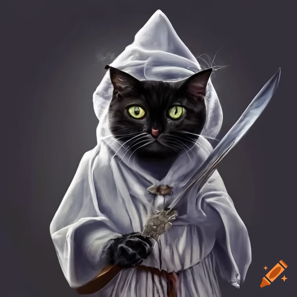 Medieval magical catfolk character with human-like features holding a ...
