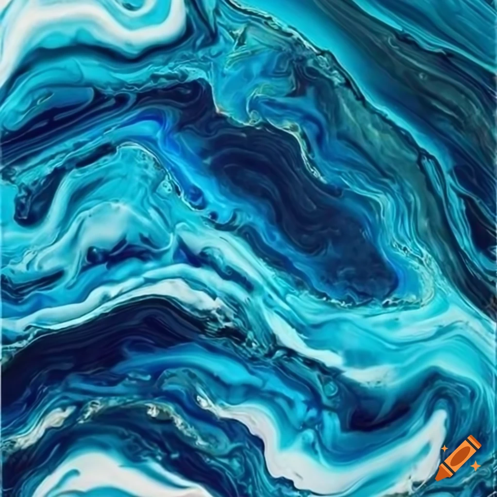Deep blue and turquoise ink marble effect