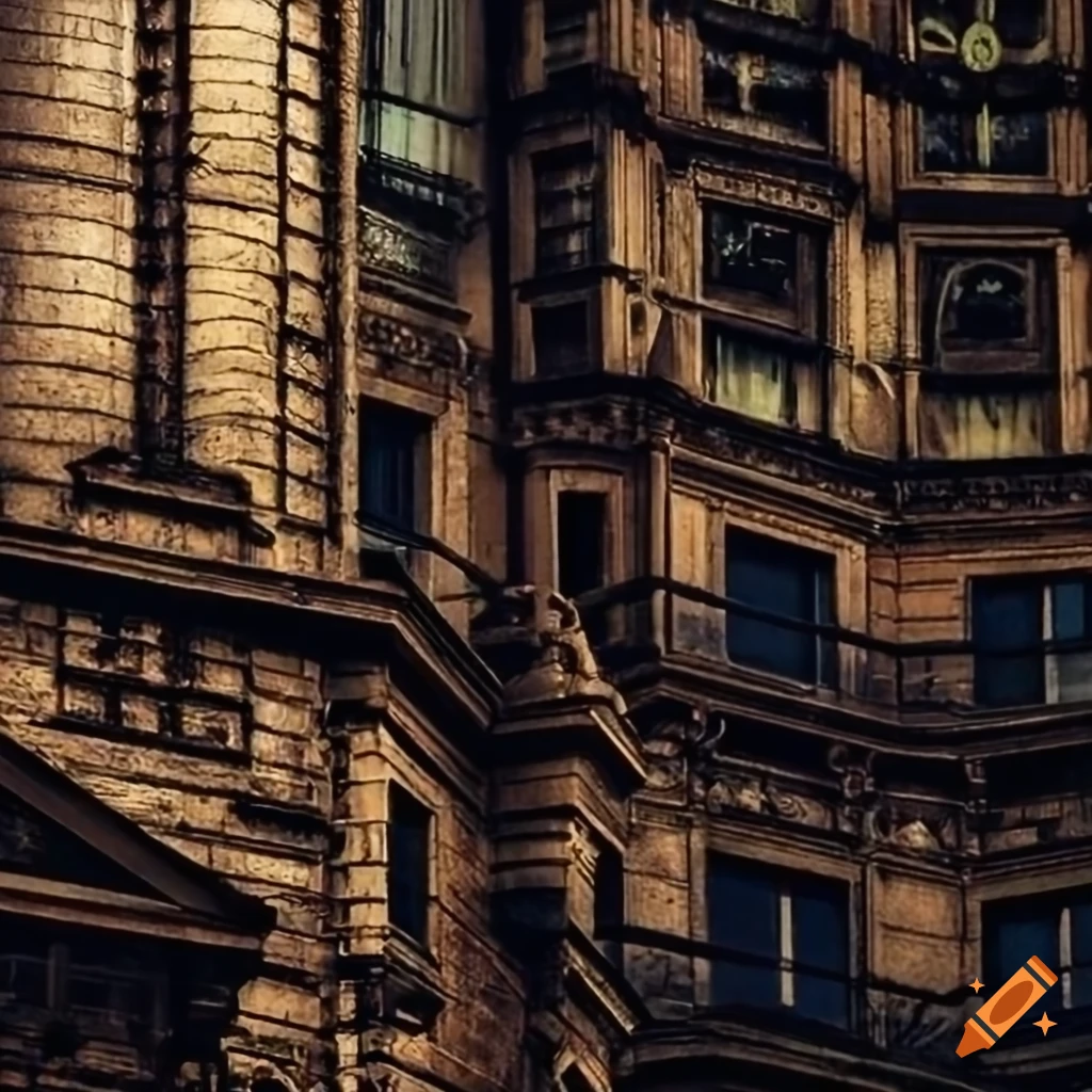 Scenic steampunk cityscape with a luxurious house on top