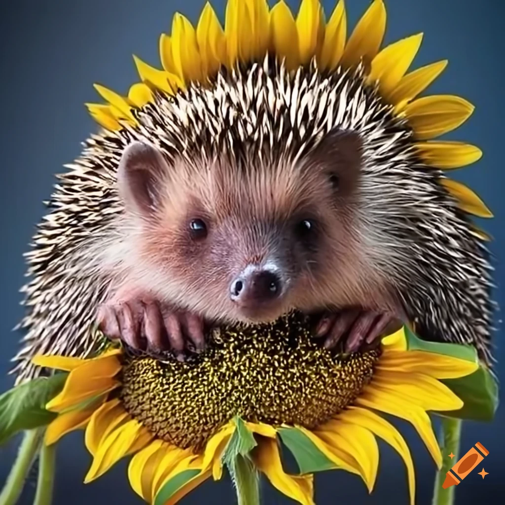 Realistic hedgehog hidden among sunflowers on Craiyon
