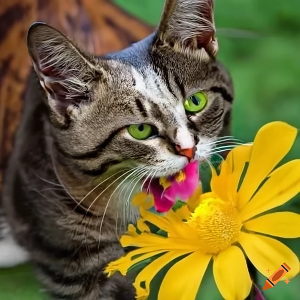 Cat with flower hair on Craiyon