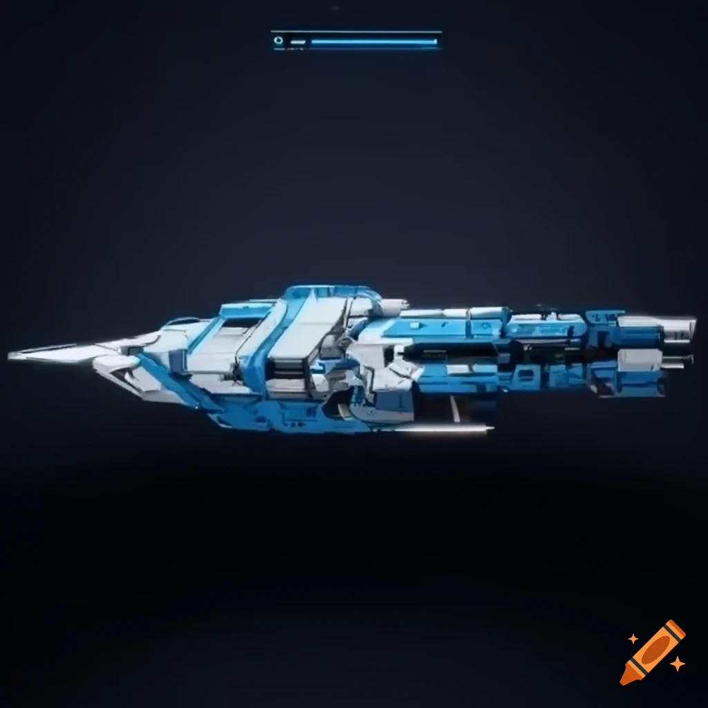 White-blue sci-fi spaceship with moon