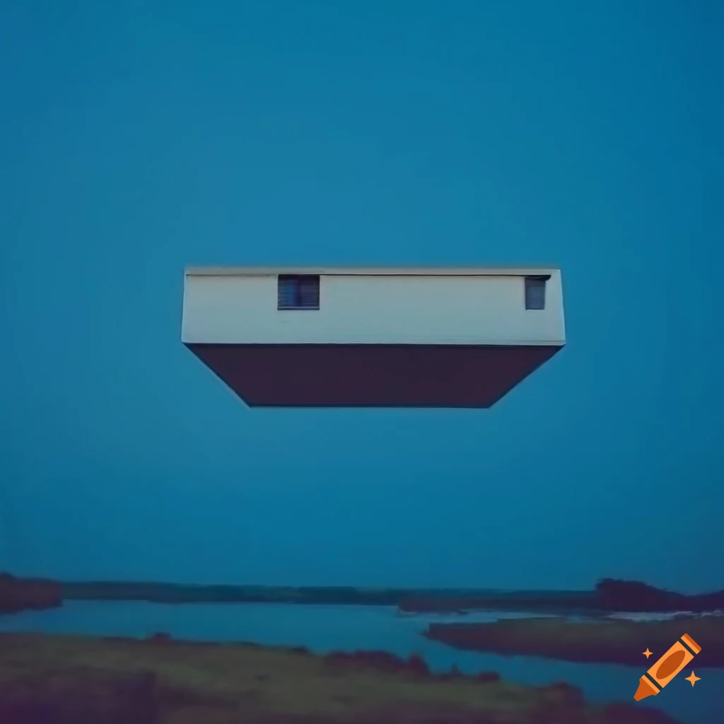 Surreal nature landscape with a floating house