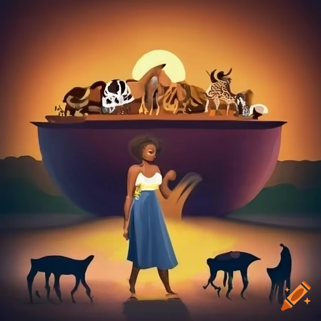 Diverse representation of noah's ark with a black woman standing in the ...