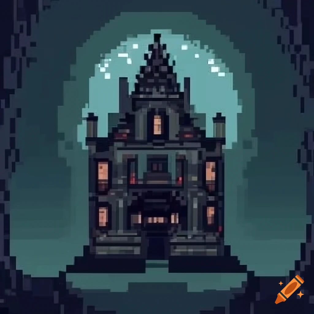 Pixel art street scene in gothic victorian style