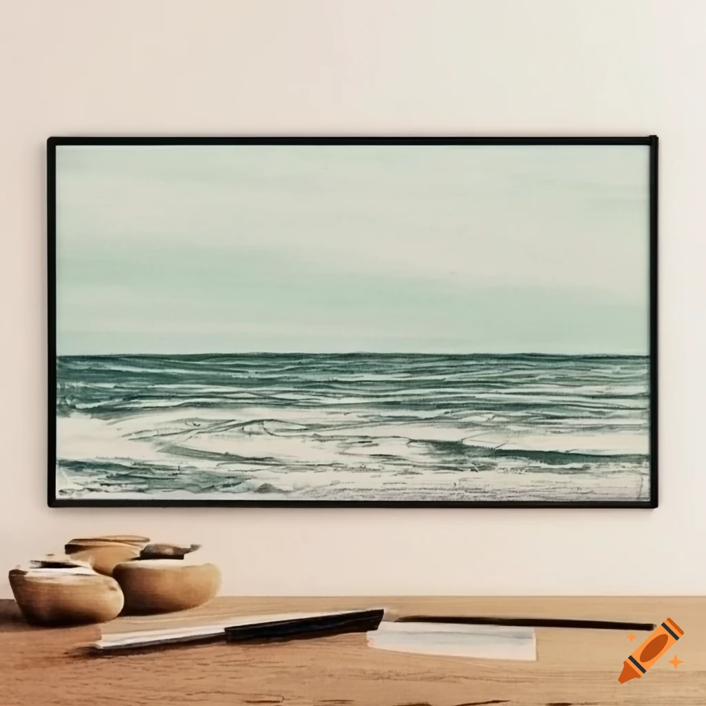 Drawing of a pier on a beach with ocean view