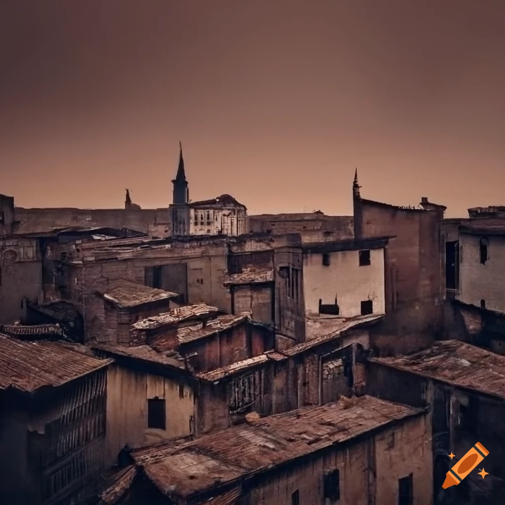 View of old industrial slums with unique architecture on Craiyon