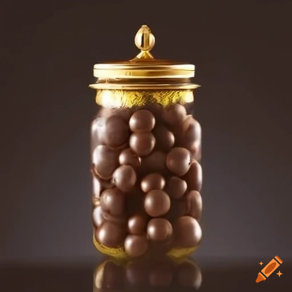 Jar of chocolate balls with a gold lid on Craiyon