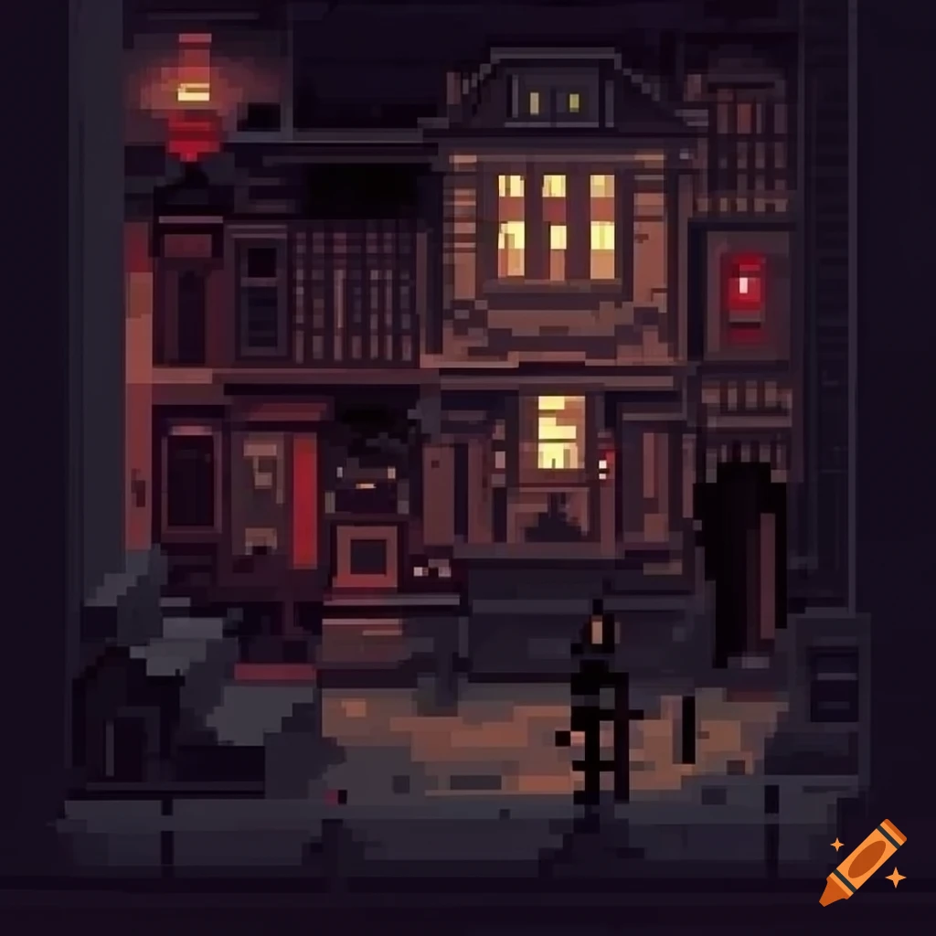 Grim dark pixel art street scene