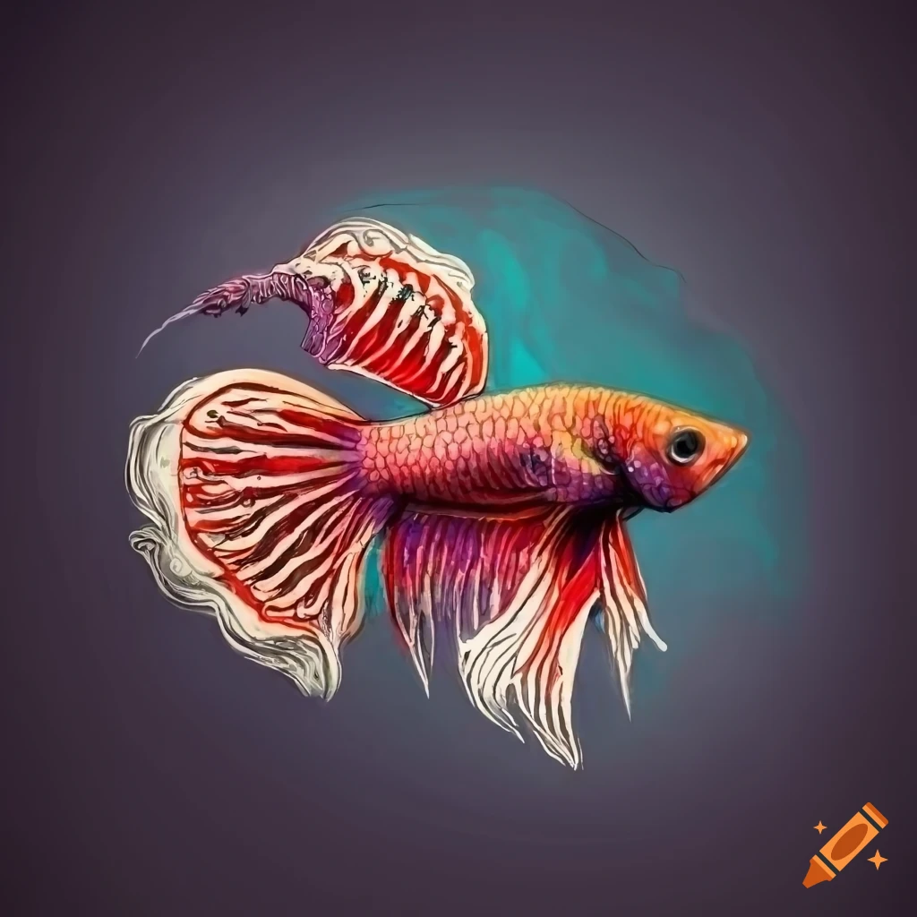 Artistic drawing of a betta fish with intricate filigree details on Craiyon