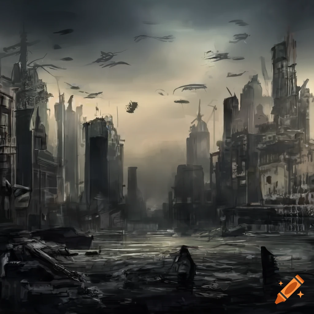 Post apocalyptic city on Craiyon