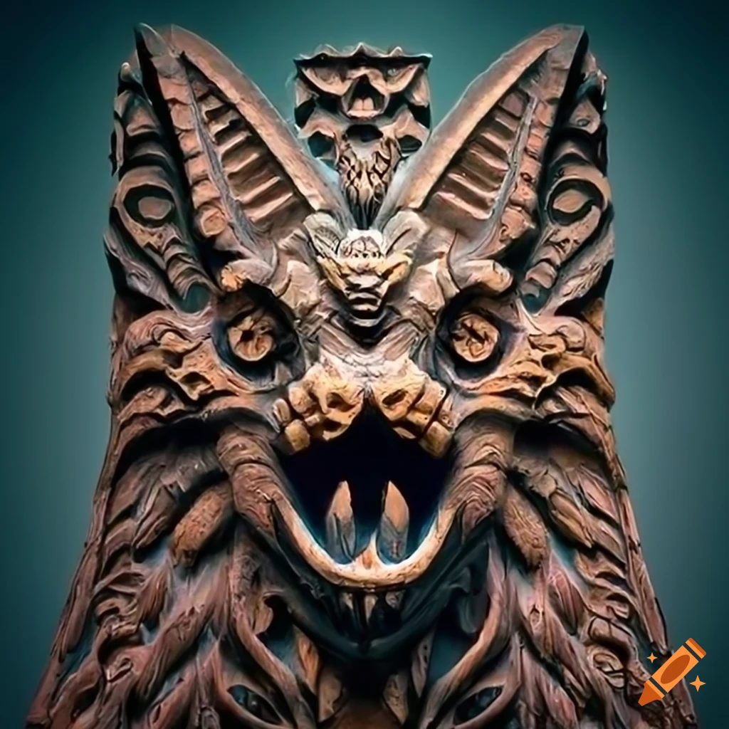 Detailed moth werewolf carving