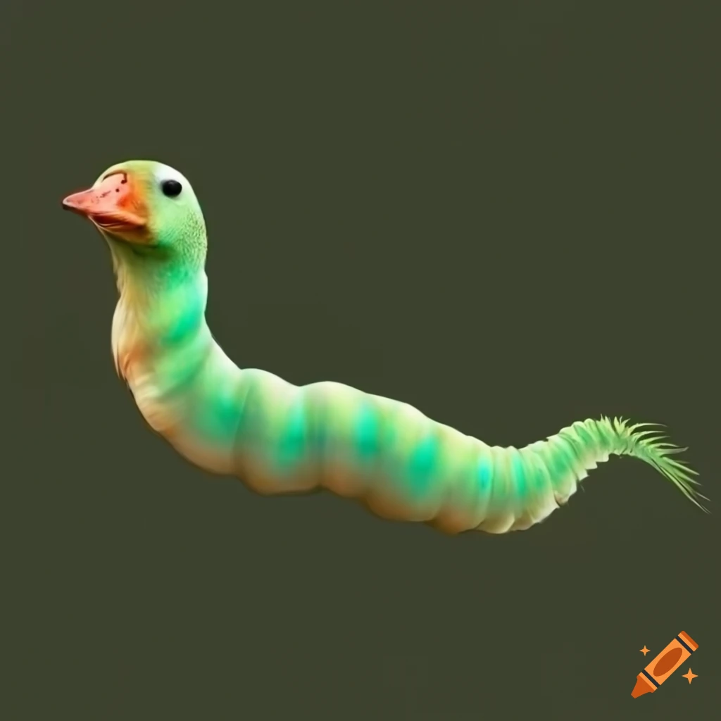 Realistic image of a goose-worm hybrid wearing a green shirt