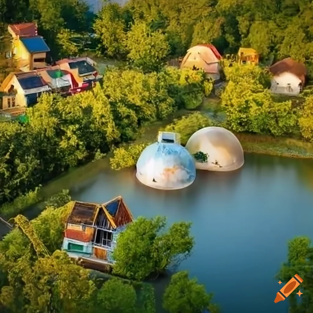 Image of a sustainable village with eco container houses and vegetable ...