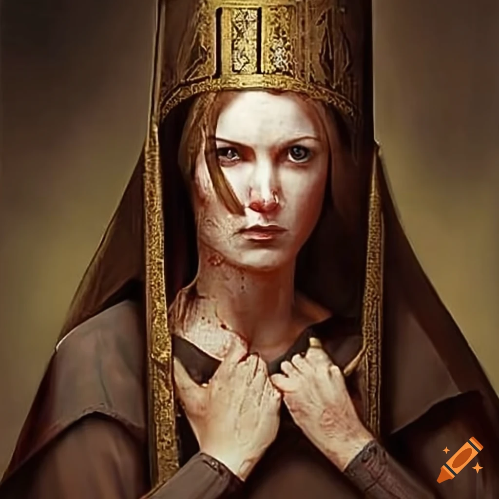 Detailed portrait of a standing medieval woman priest on Craiyon