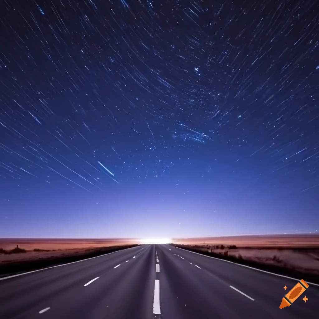 Night view of a highway under a starry sky on Craiyon
