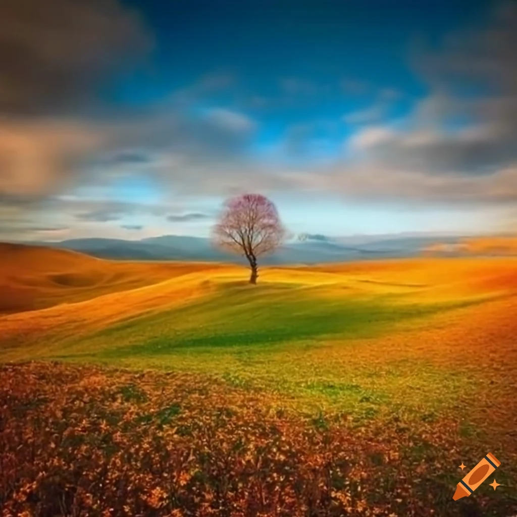 Breathtaking spring landscape in a vintage style on Craiyon