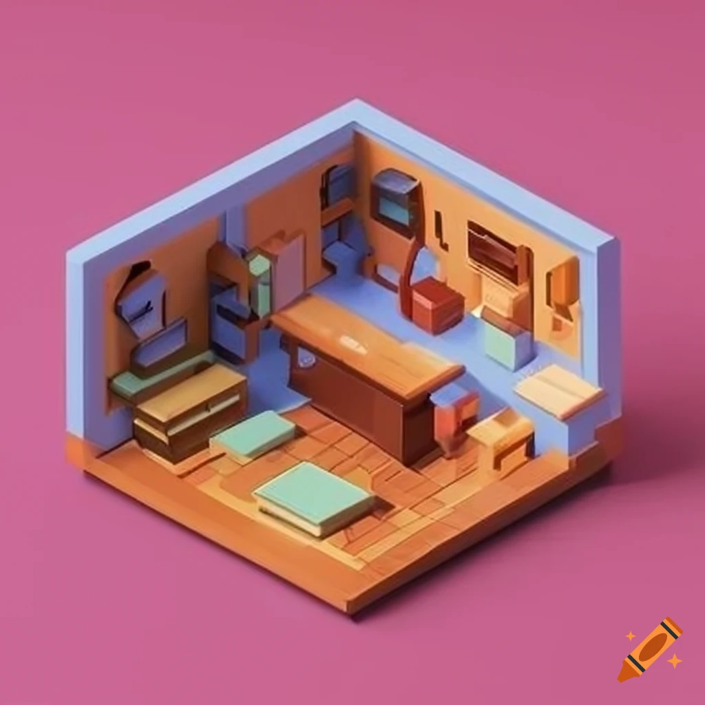 Isometric view of an old library in a small town on Craiyon