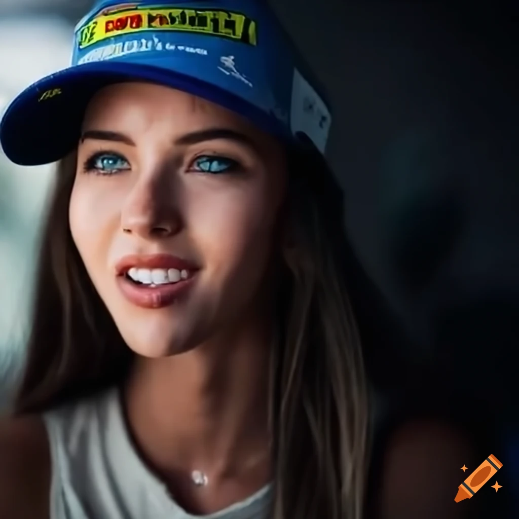 Formula one girl in grand prix background on Craiyon