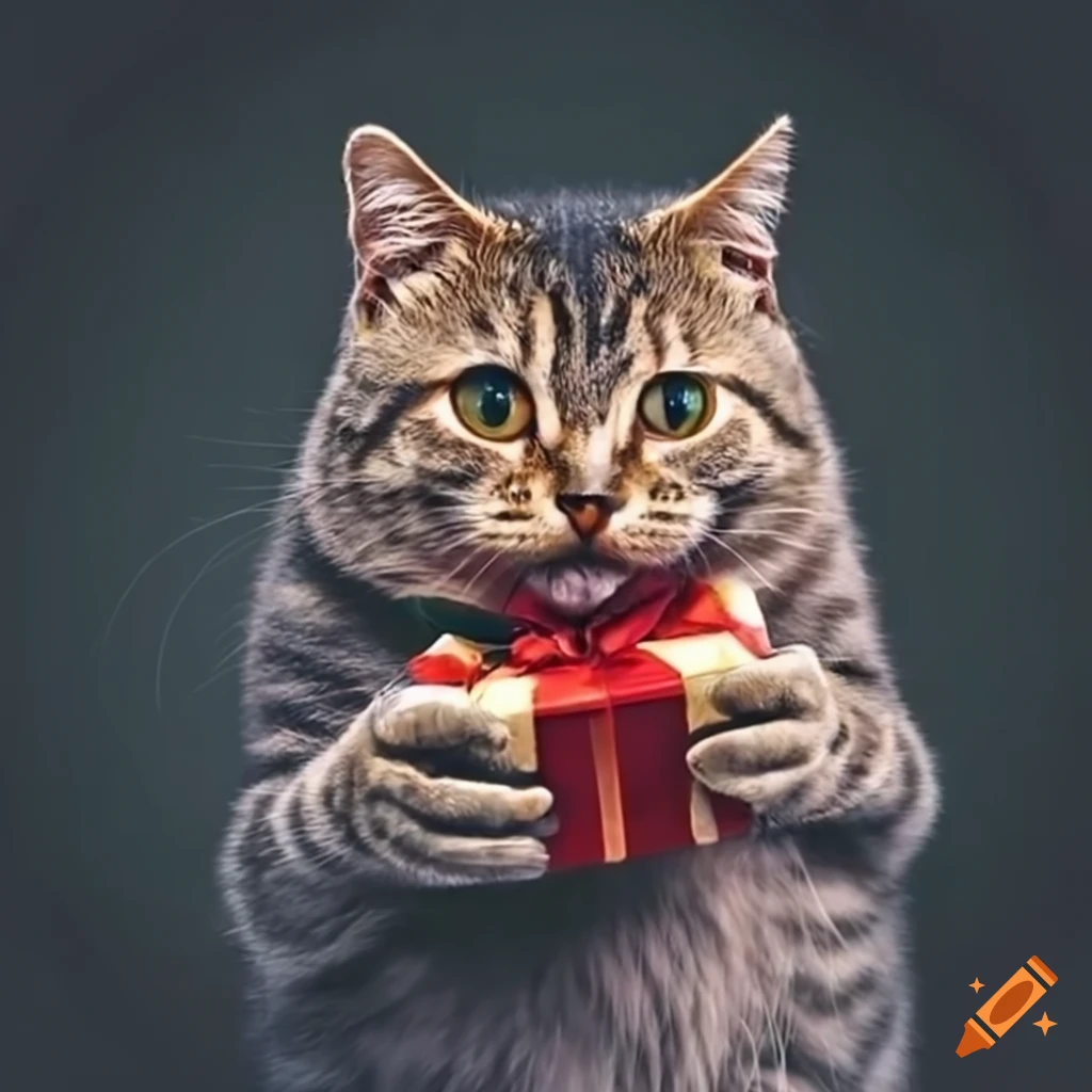 Cat giving a dog a present on Craiyon