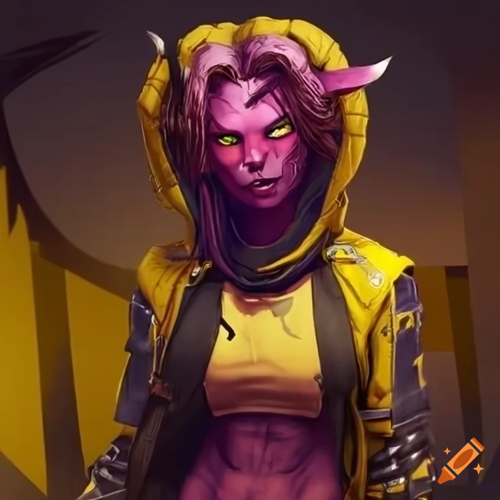 Cyberpunk style character wearing a yellow jacket