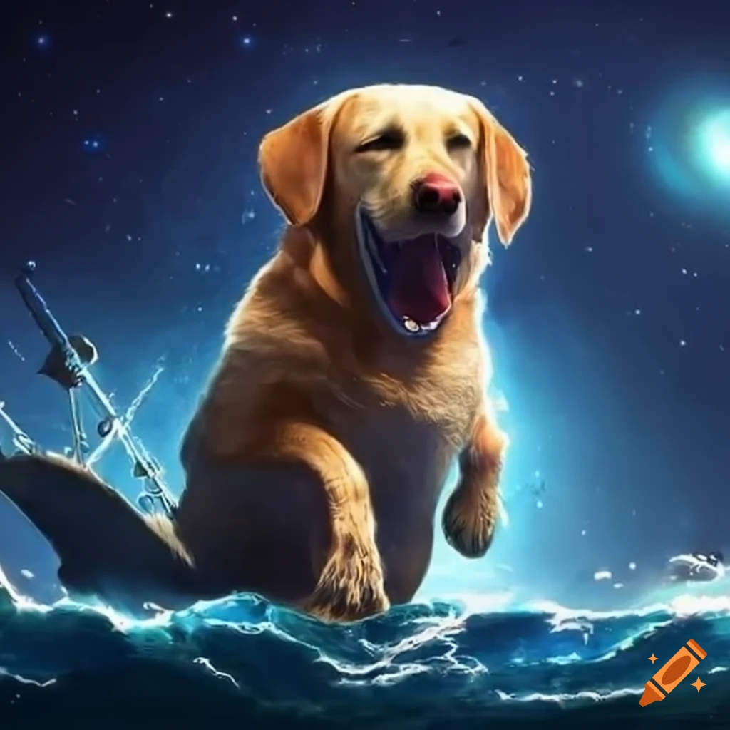 Illustration of a labrador retriever as a space pirate on Craiyon