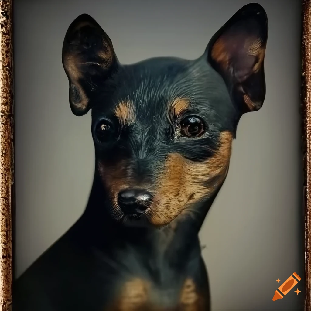 Vintage daguerreotype photograph of a min pin dog on Craiyon
