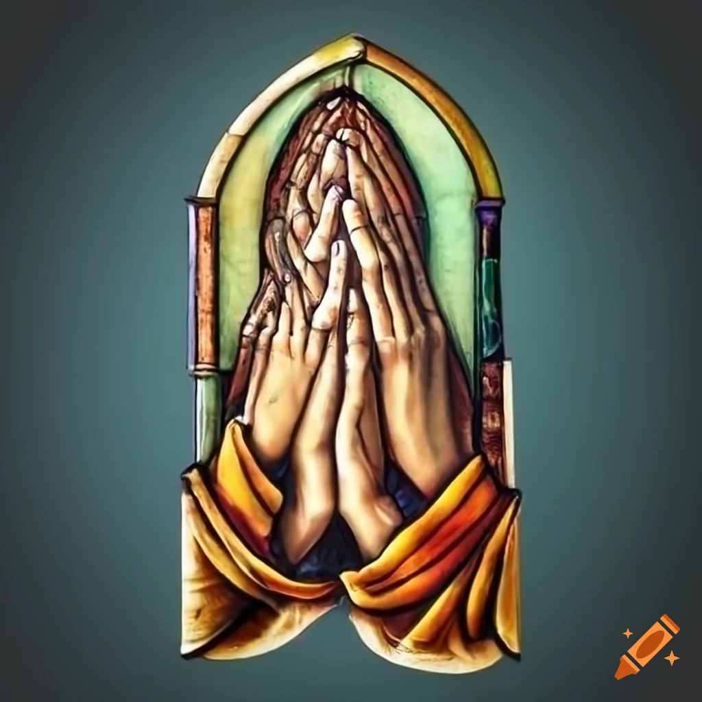 Art of stained praying hands