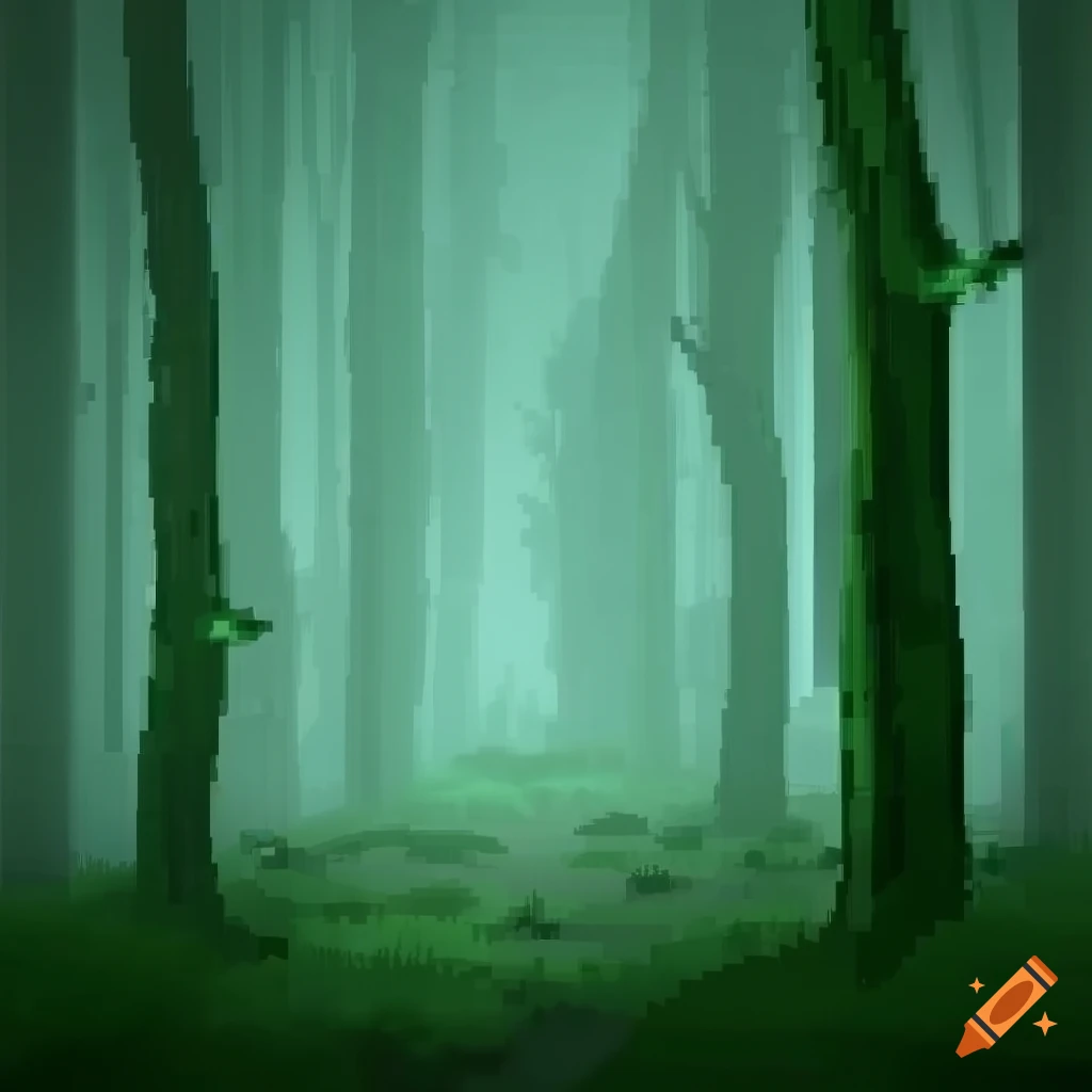 8-bit style foggy forest scene