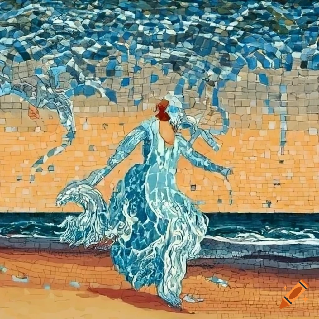 Gustave Doré style artwork of a girl running on the beach on Craiyon