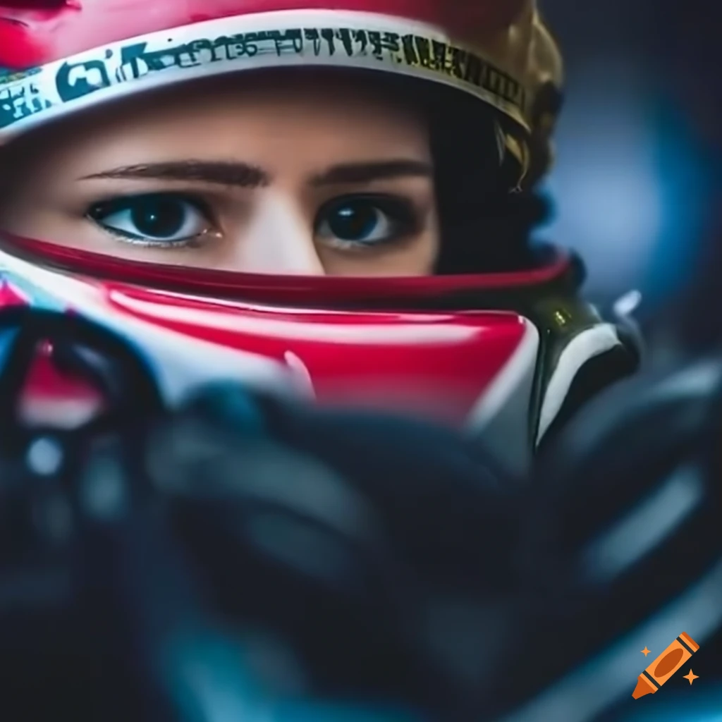 Female formula one racer in action
