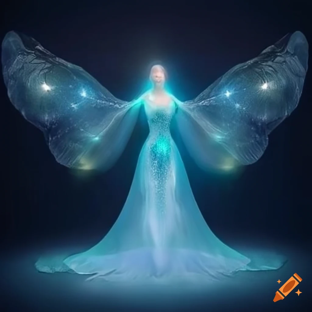 Photograph of a tiny light spirit with transparent wings on Craiyon